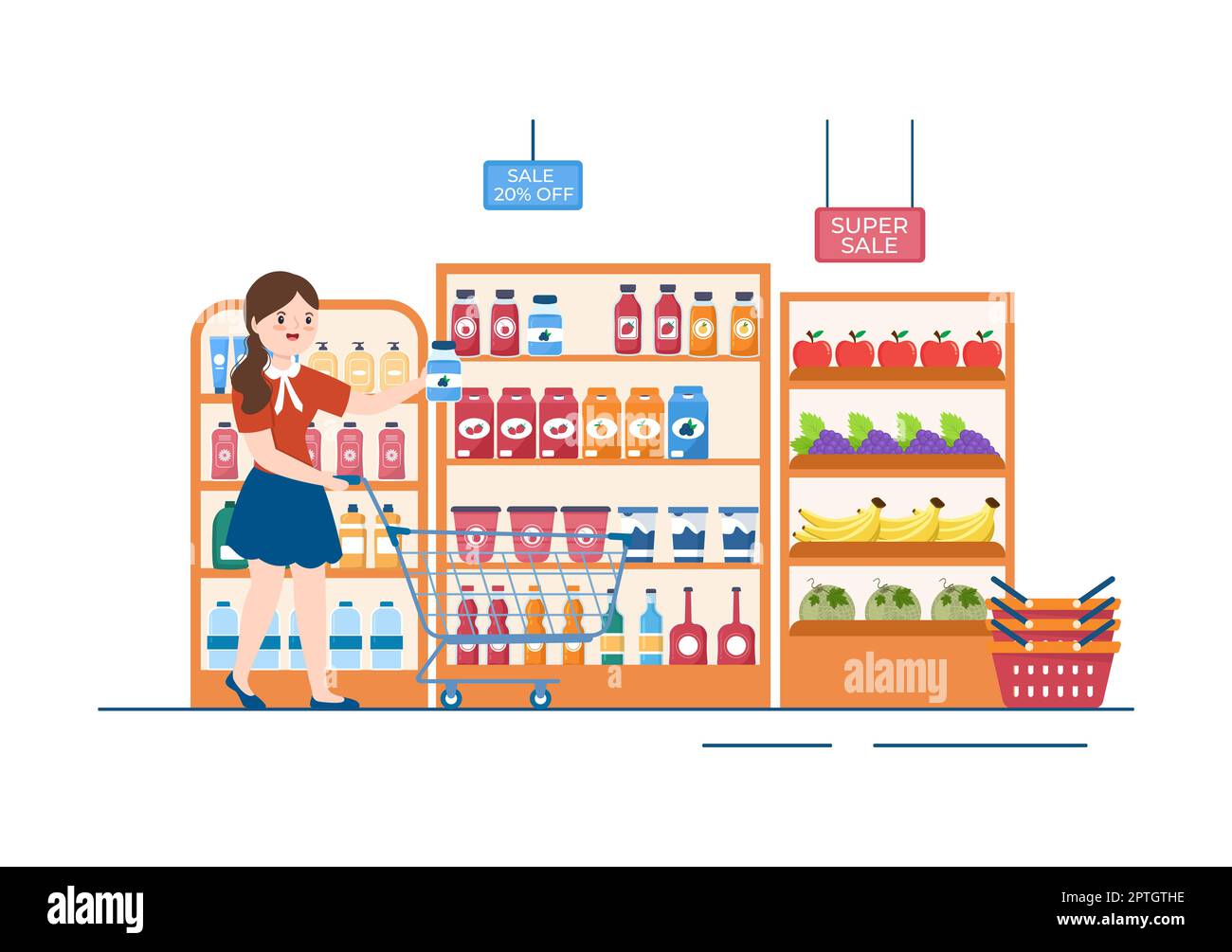 Grocery Store or Supermarket with Food Product Shelves, Racks Dairy ...