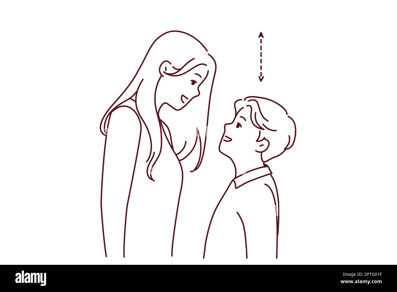 Couple with different height look in eyes. Tall woman and short man ... Couple with different height look in eyes. Tall woman and short man ...