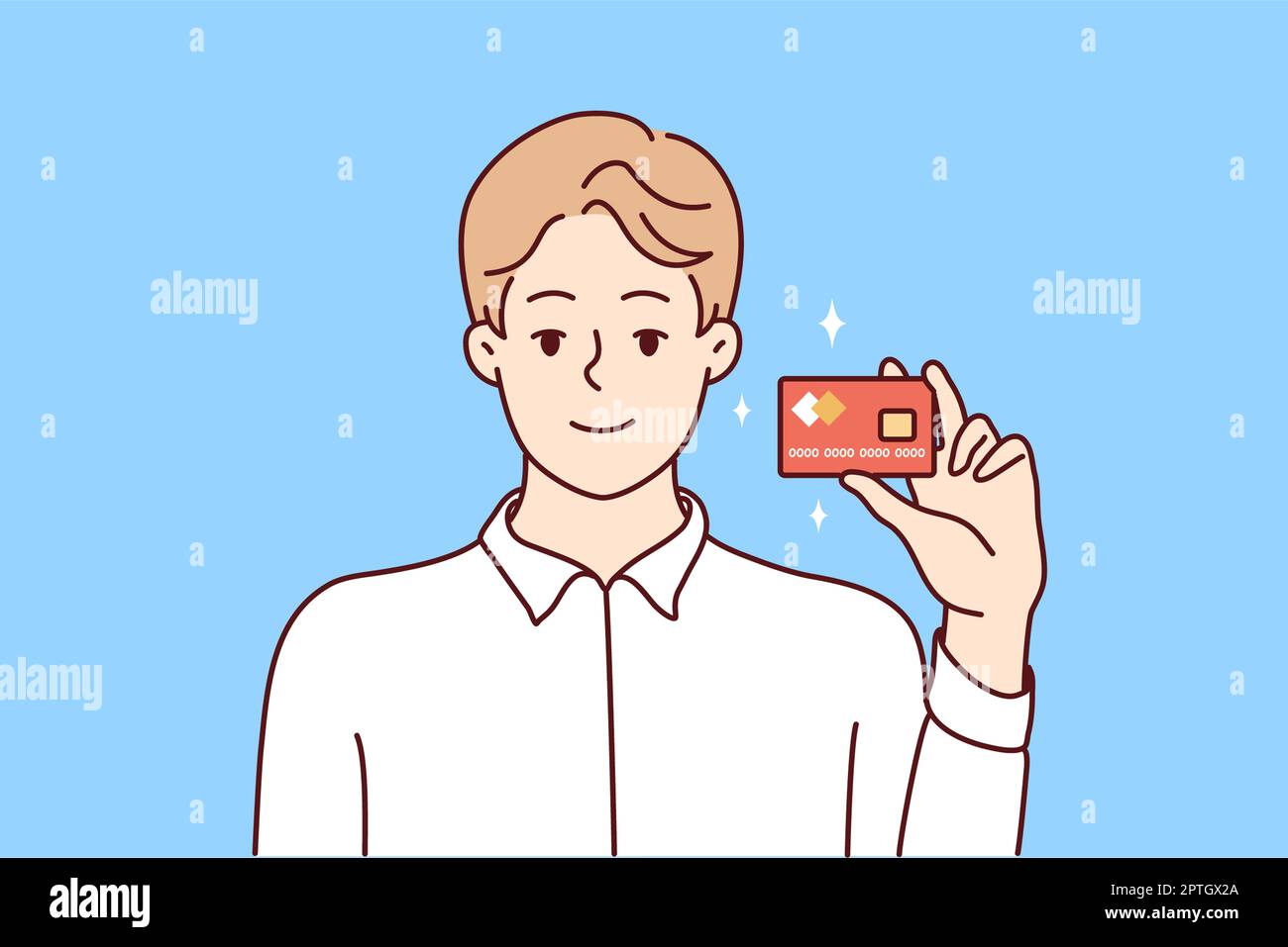 Smiling young man show plastic bank debit or credit card. Happy male ...