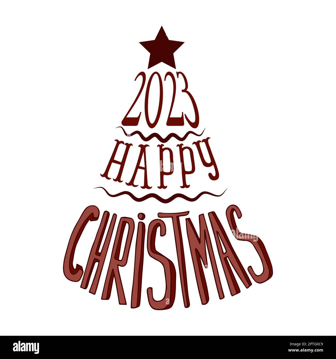 Christmas tree written with text consisting of holiday words 2023 year ...