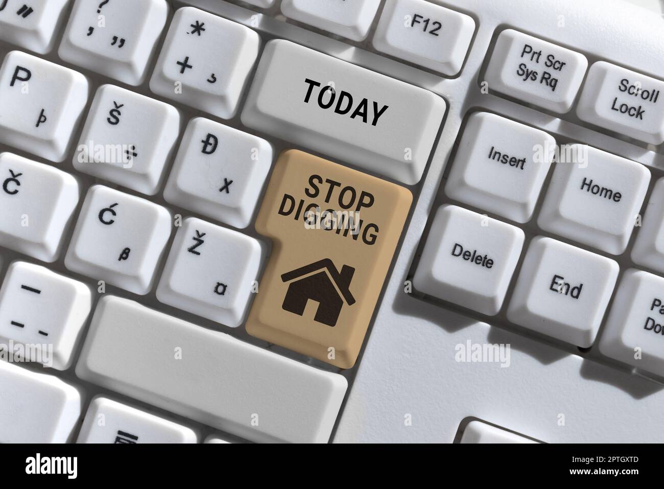 Hand writing sign Stop Digging, Word for Prevent Illegal excavation ...