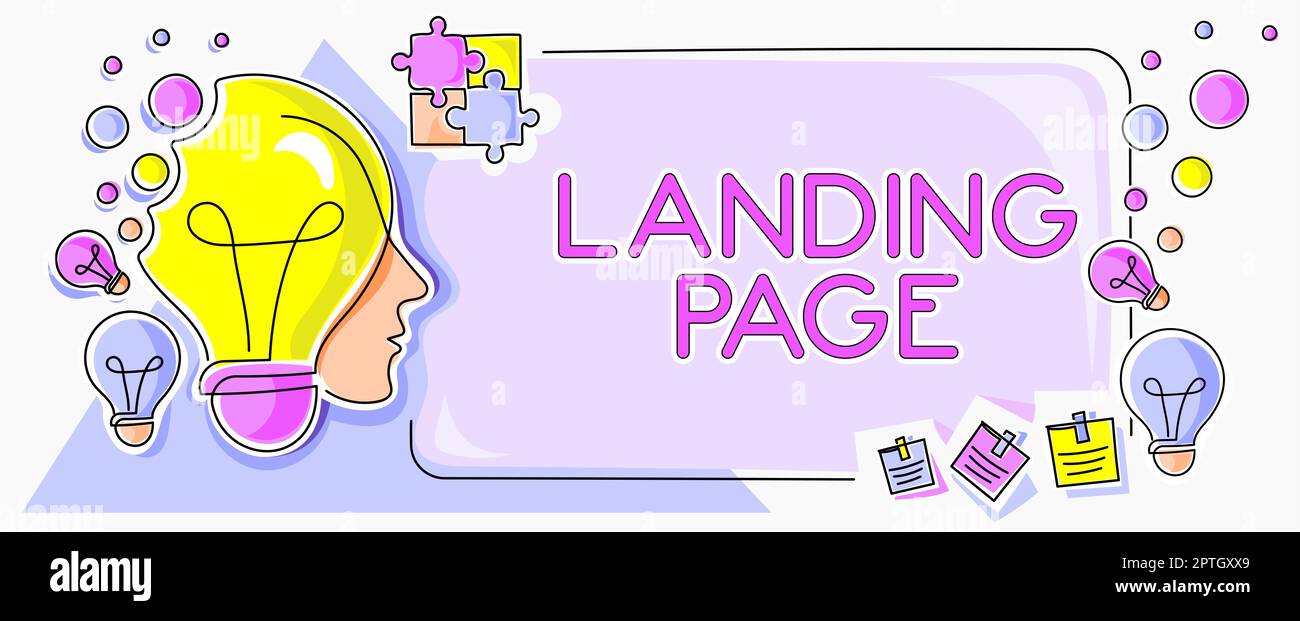 Text caption presenting Landing Page, Word Written on Website accessed by clicking a link on ...