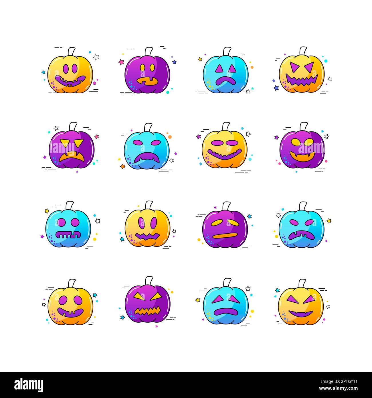 Halloween pumpkin jack lantern vector icons set. Spooky and angry ...