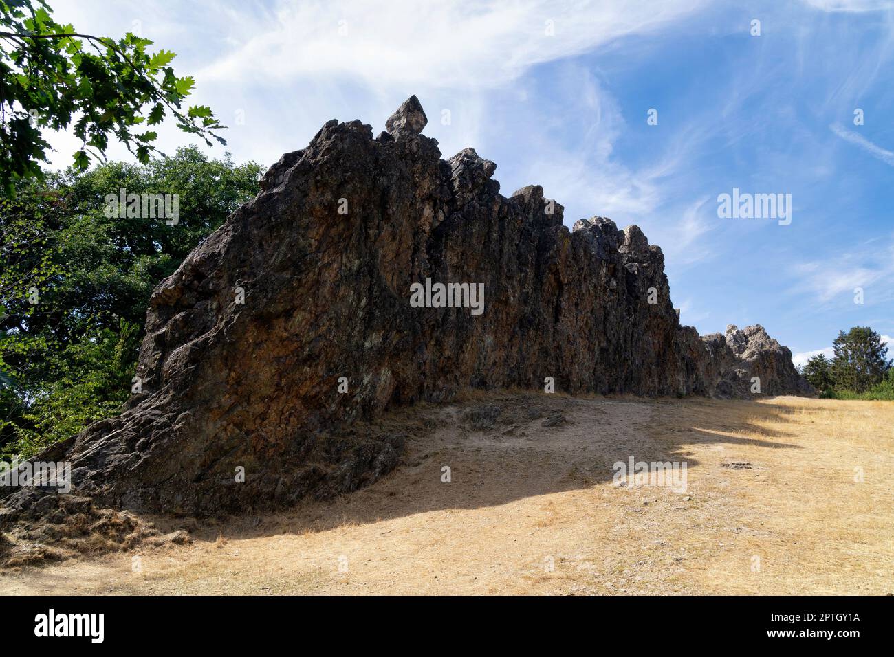 The rock formation Eschbacher Klippen near the German town Usingen in ...