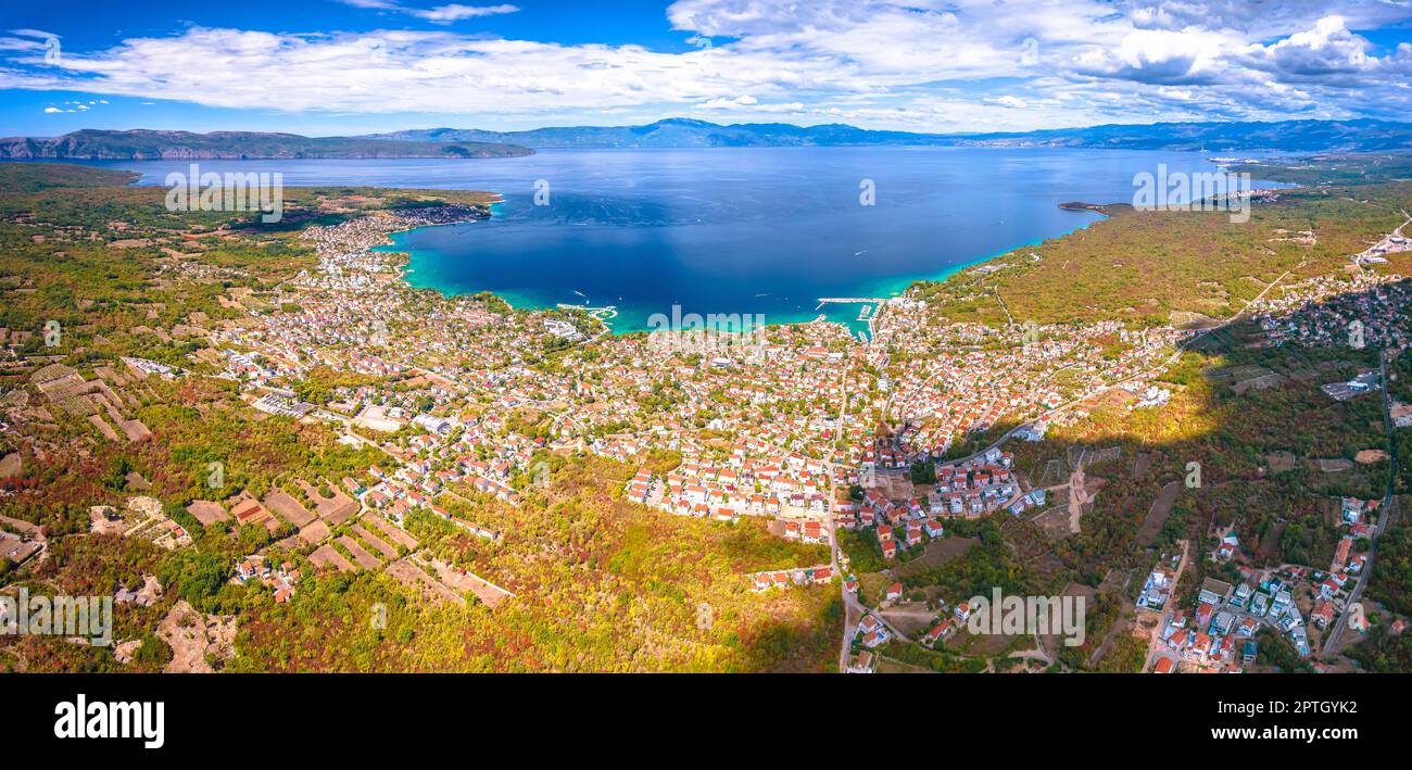 Aerial panoramic view of Malinska bay on Krk island, summer destination ...