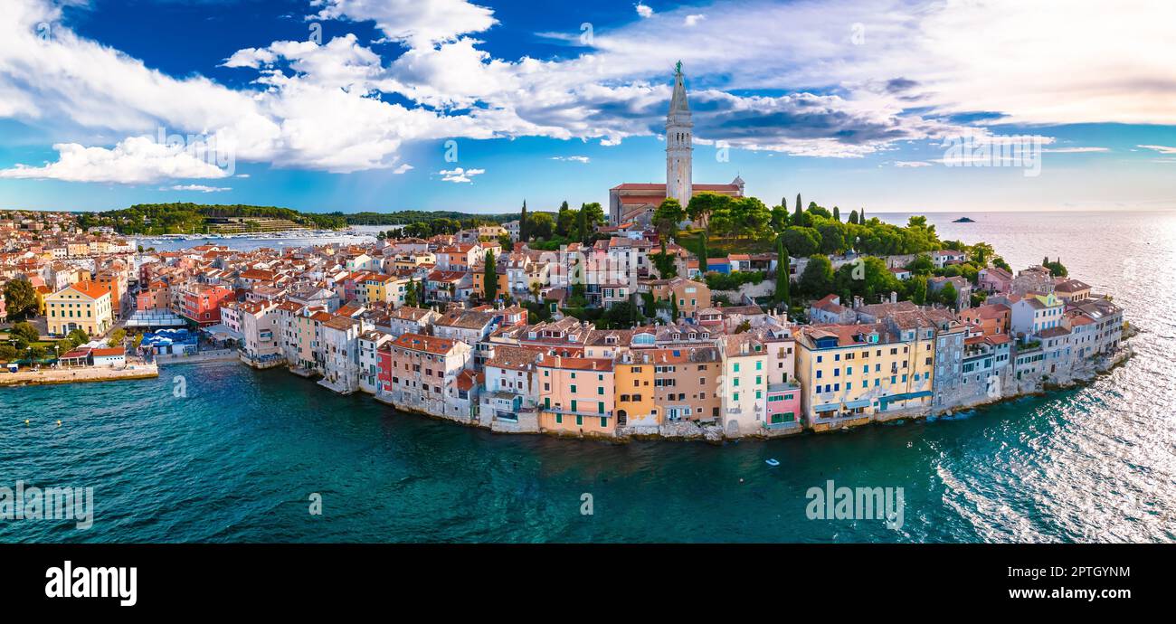 Rovinj old town aerial panoramic view, tourist destination in Istria ...