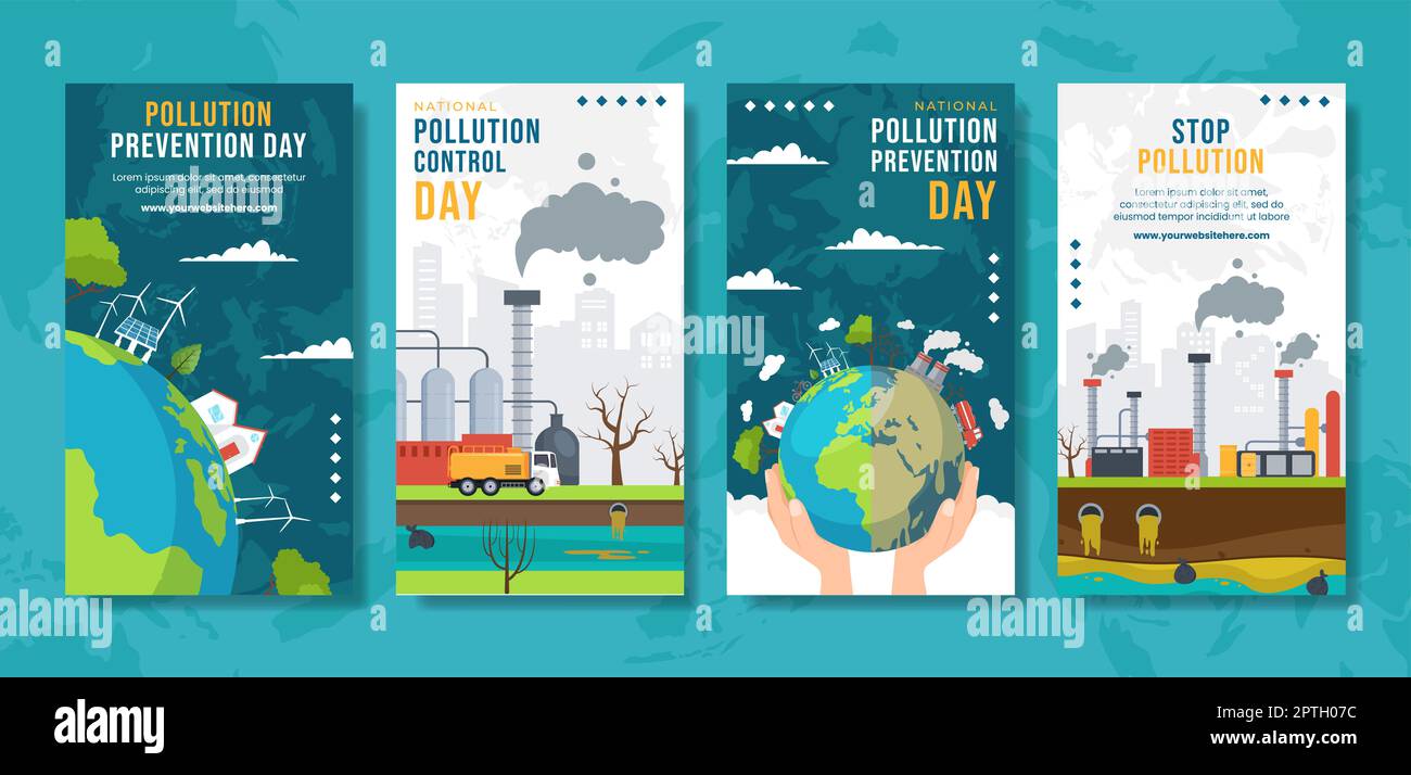 National Pollution Prevention Day Social Media Stories Cartoon Hand ...