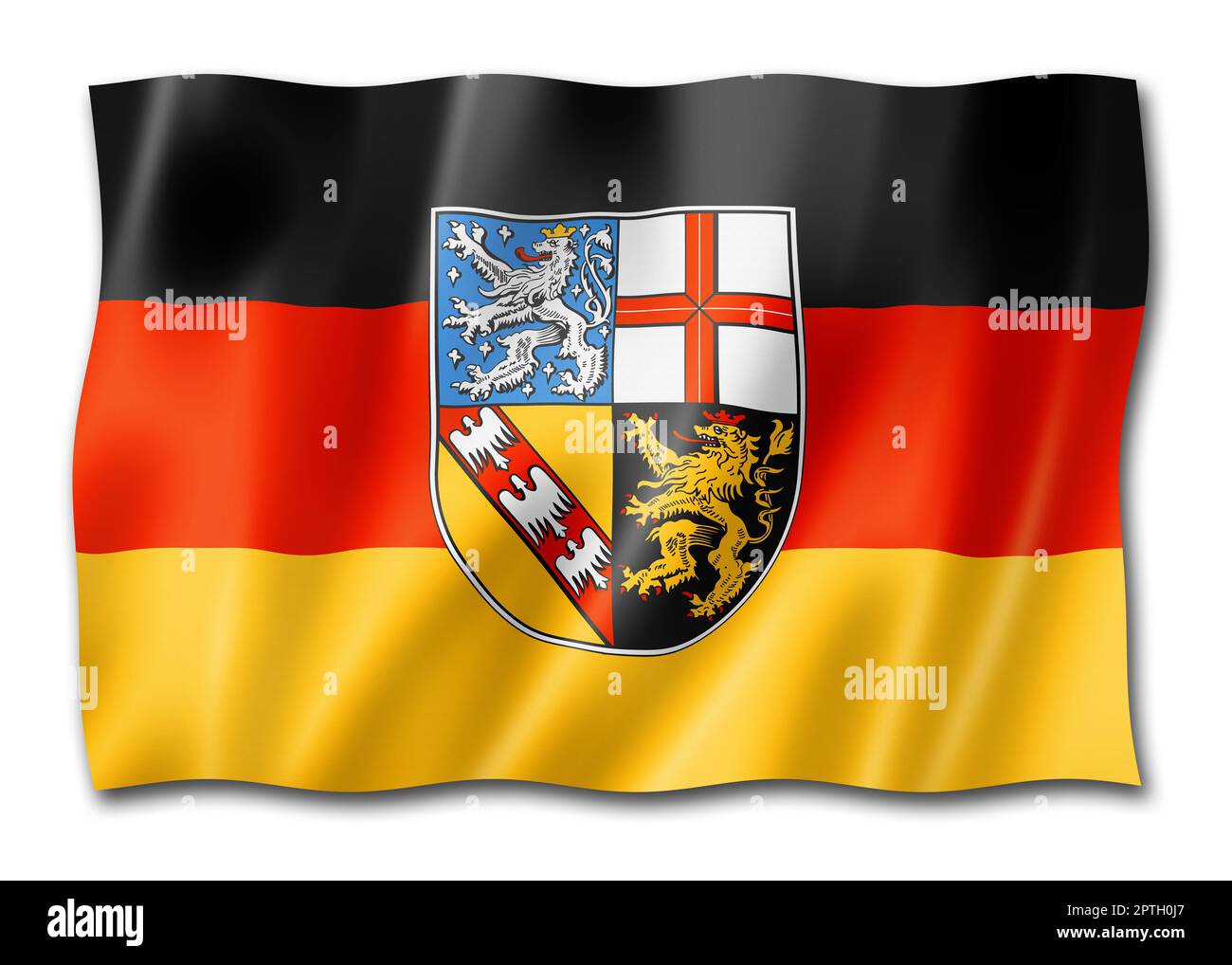 Saarland state flag, Germany waving banner collection. 3D illustration ...