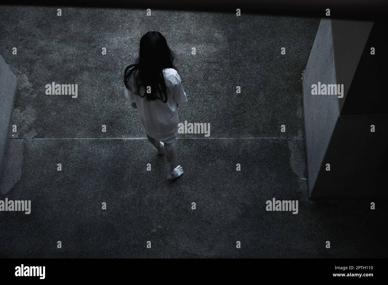 Back woman ghost horror under building house, halloween concept Stock ...