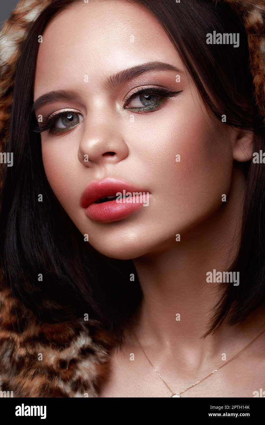 Beautiful girl with classic festive make up. Beauty face. Photos shot ...