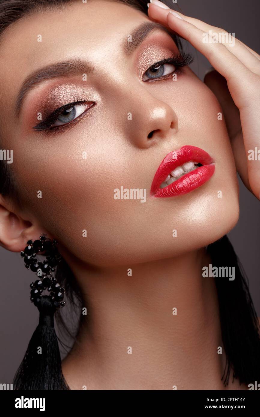 Beautiful girl with classic make up. Beauty face. Photos shot in studio ...