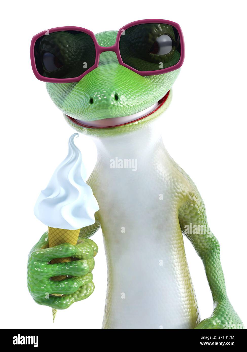 3D rendering of a cool green gecko or lizard wearing sunglasses and ...