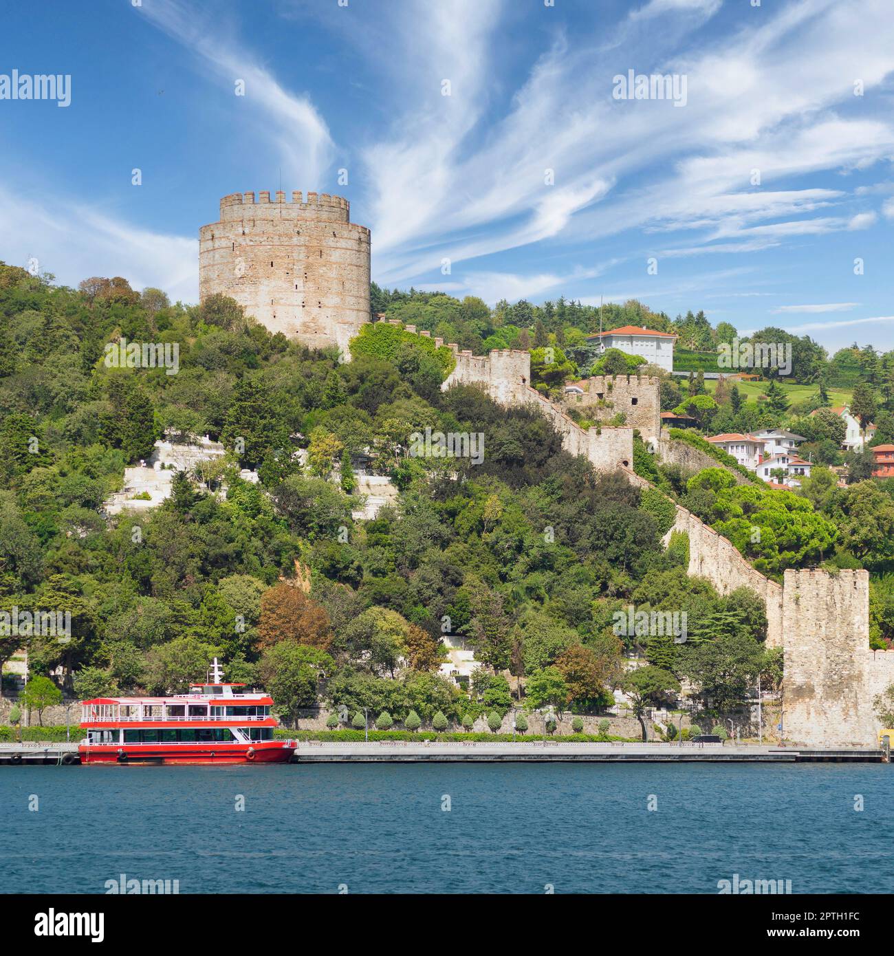 Ruins of Rumelihisari, Bogazkesen Castle, or Rumelian Castle, in a ...