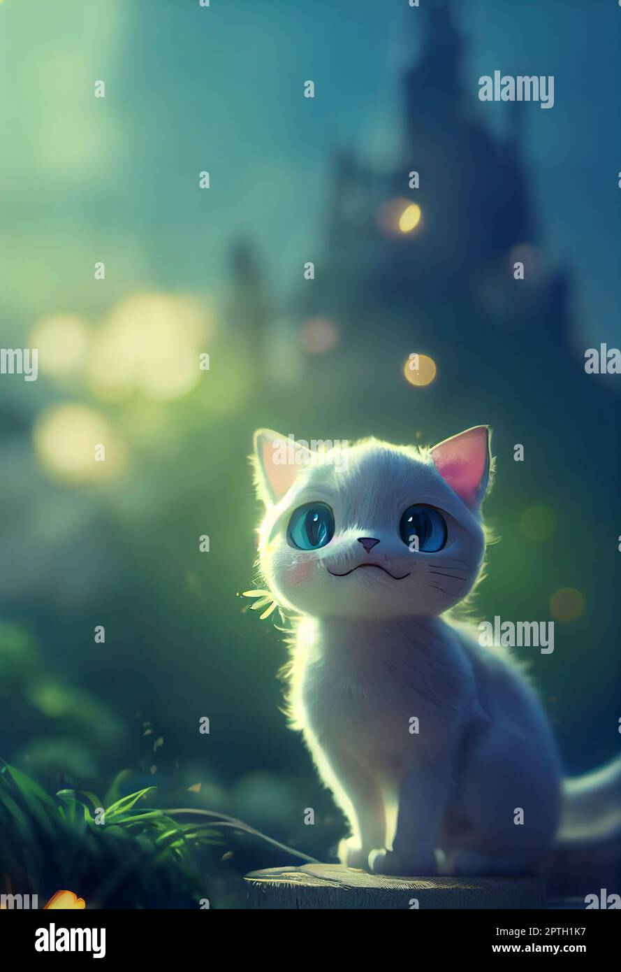 Cute white cat character. 3d illustration art design Stock Photo - Alamy