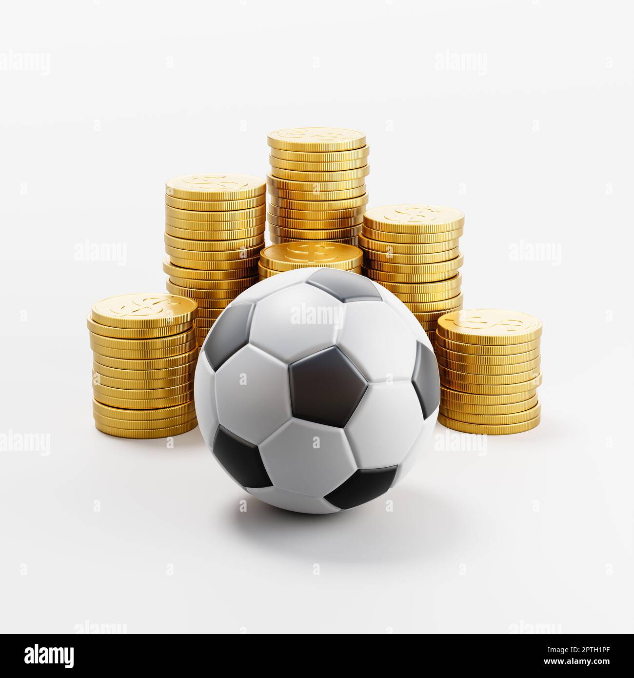Classic Black and White Soccer Ball ahead of Stacks of Golden Coins on ...