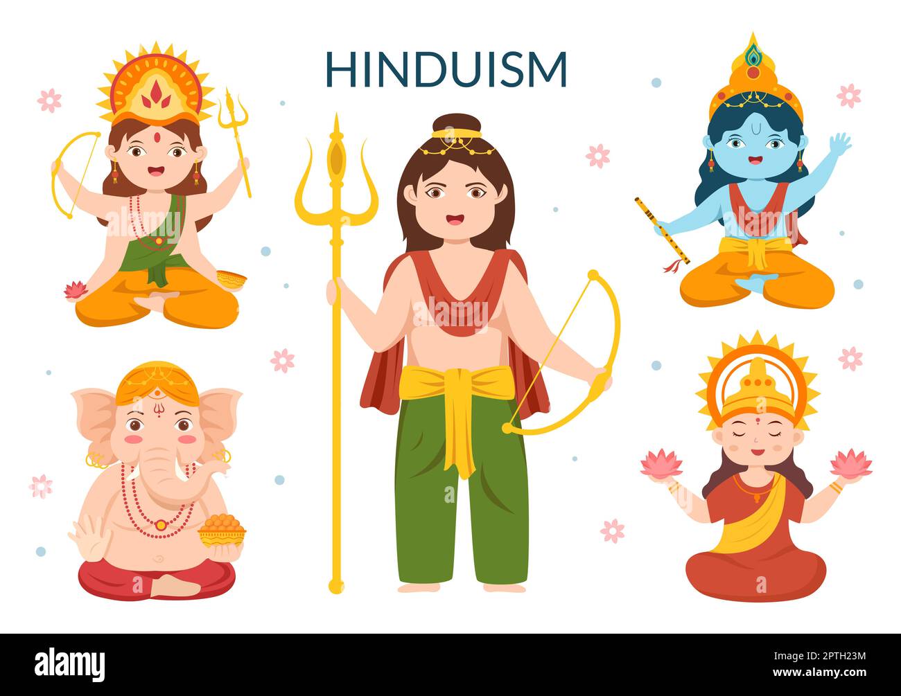 Hinduism of Various Indian God Flat background Cartoon Hand Drawn ...