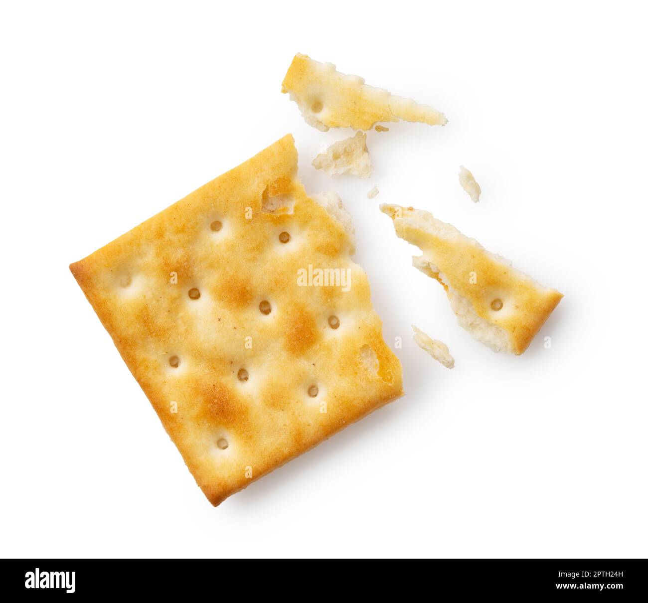 Broken crackers placed on a white background. Viewed from above Stock ...
