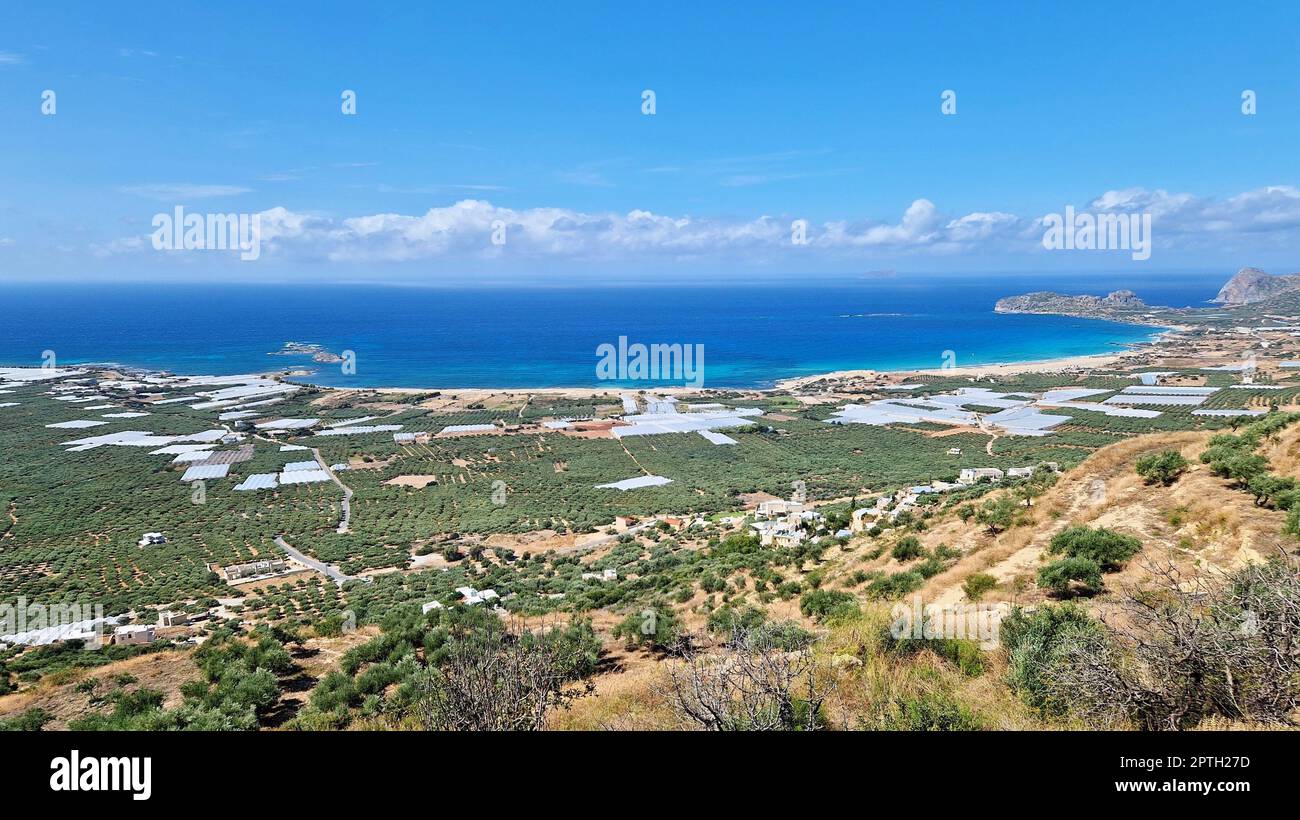 Landscape aerial view of beautiful Falasarna beach in Crete, Greece ...