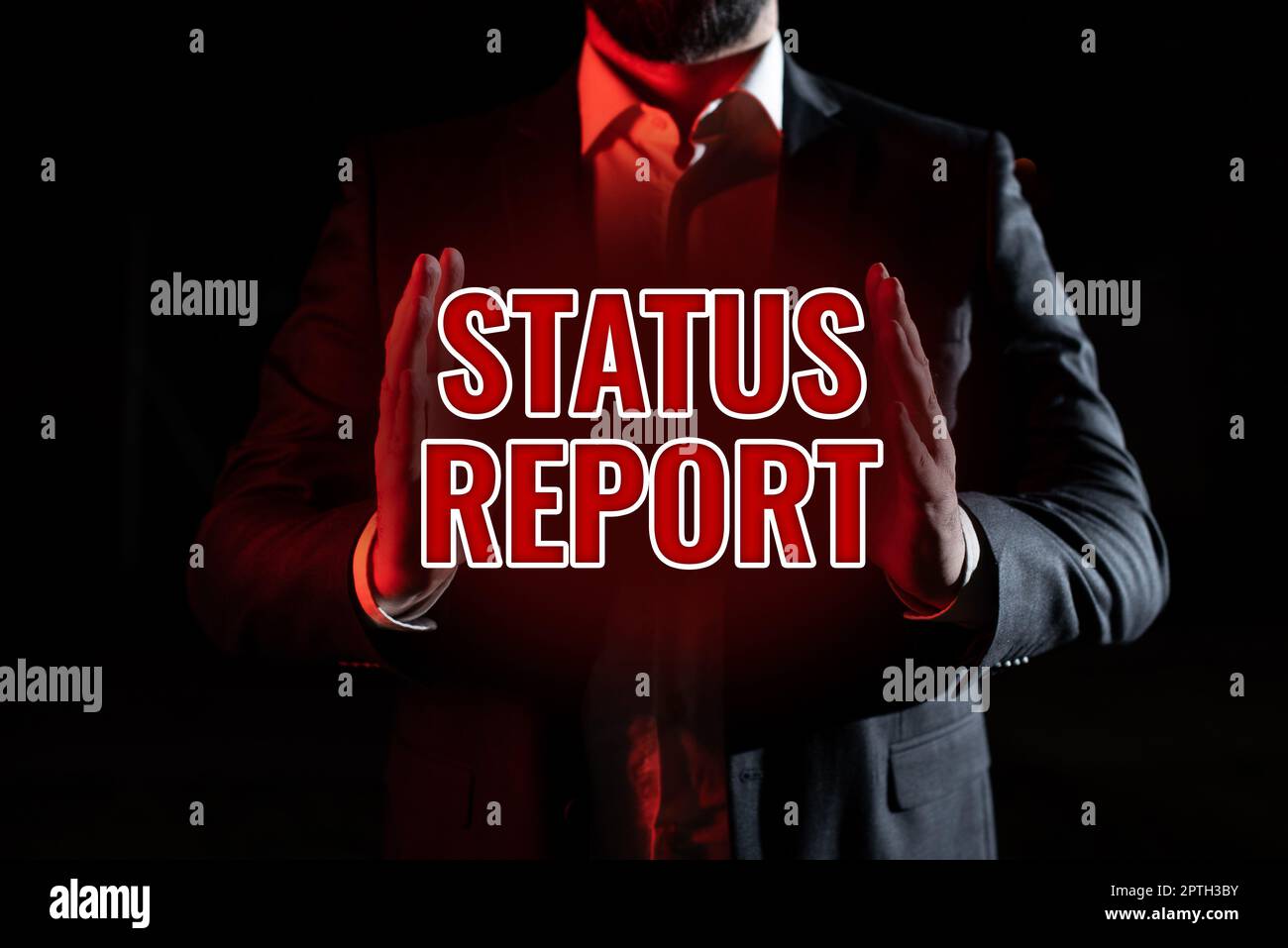 Text caption presenting Status Report, Concept meaning Update Summary ...