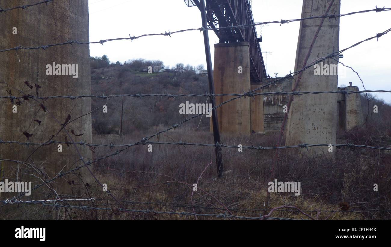 barbed wire fence at the border, obstacle when crossing the border ...