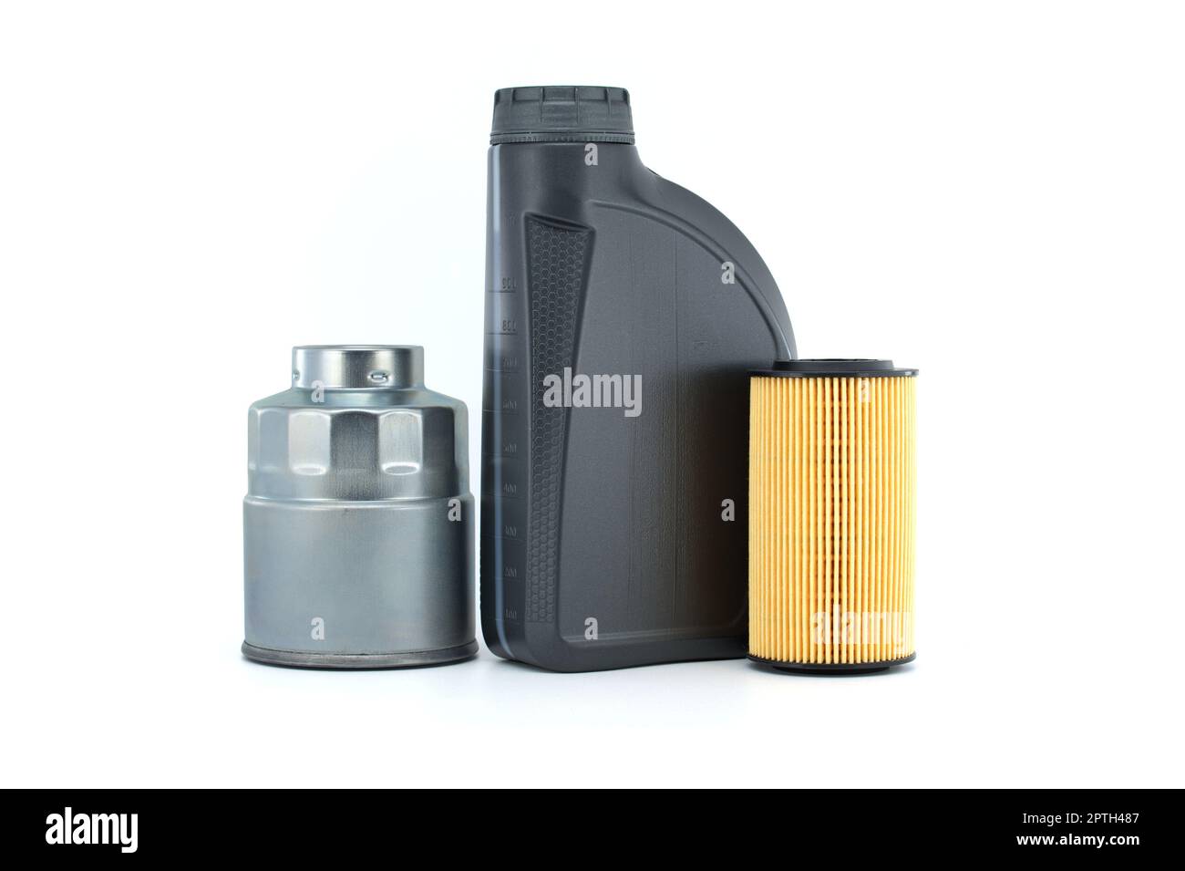 Motor oil container and filters isolated on a white background. Car ...