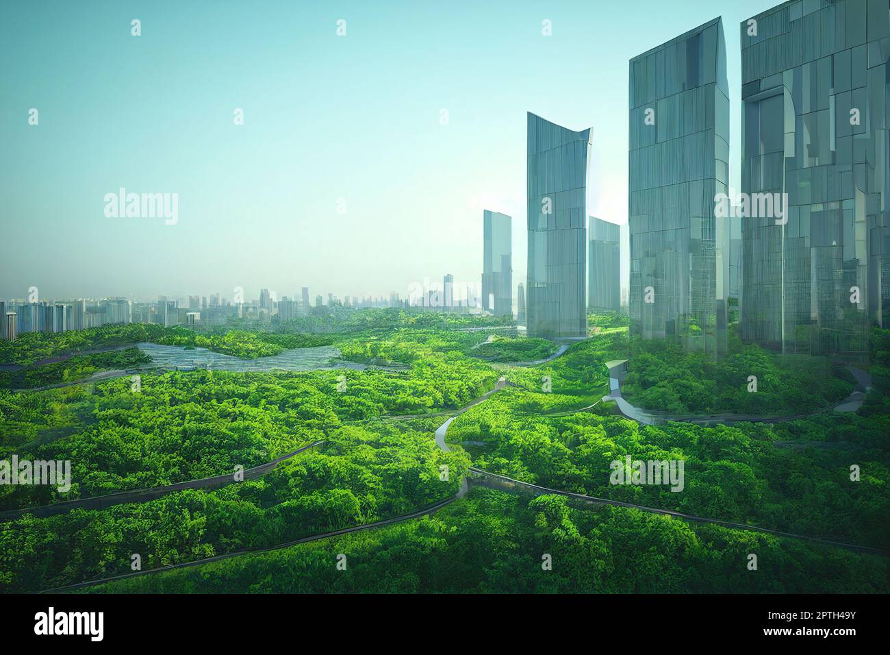 Public park and high-rise buildings cityscape in metropolis city center ...