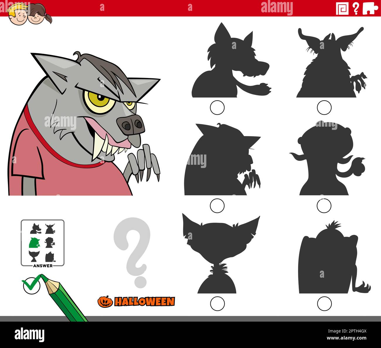 shadow game with cartoon werewolf character on Halloween Stock Vector ...