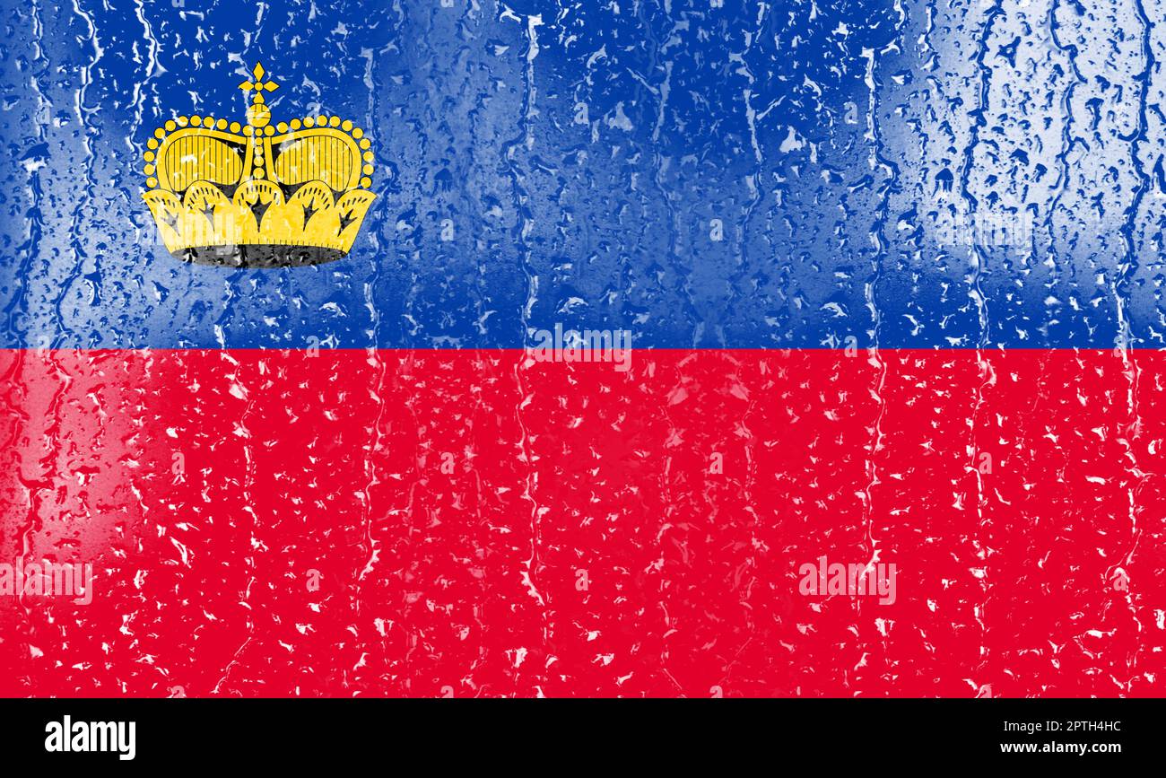 3D Flag of Liechtenstein on a glass with water drop background Stock ...