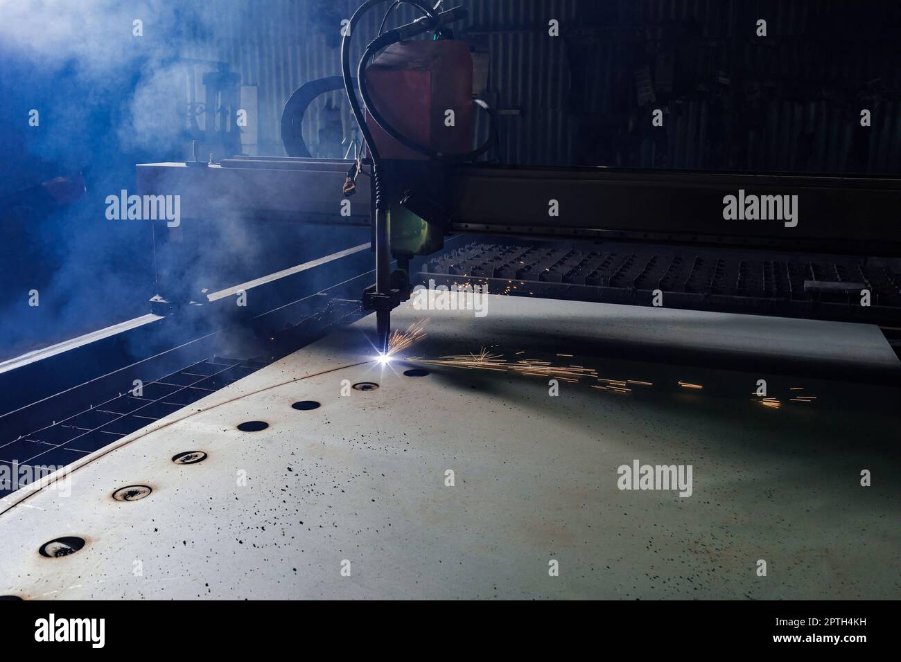 Plasma cutting of metal with a cnc. Plasma cutting machine cutting ...