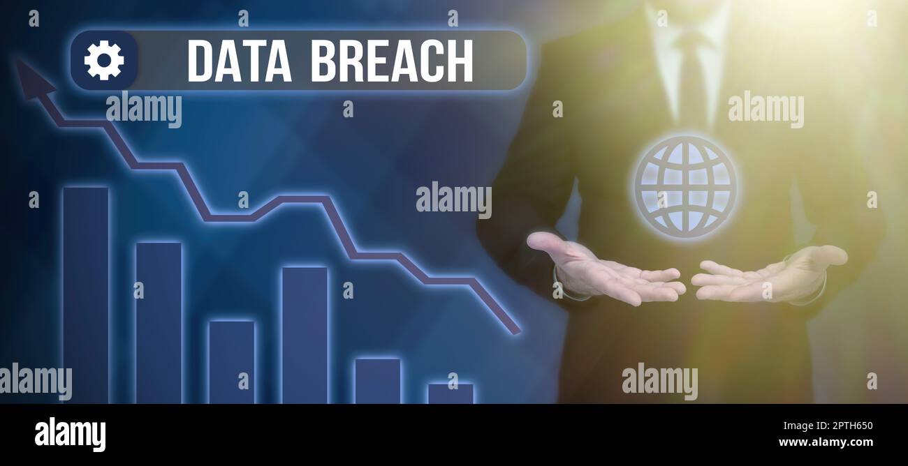 Hand writing sign Data Breach, Business showcase security incident ...