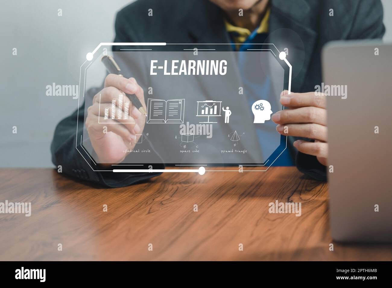 Man touching screen virtual icon e learning education online Technology ...