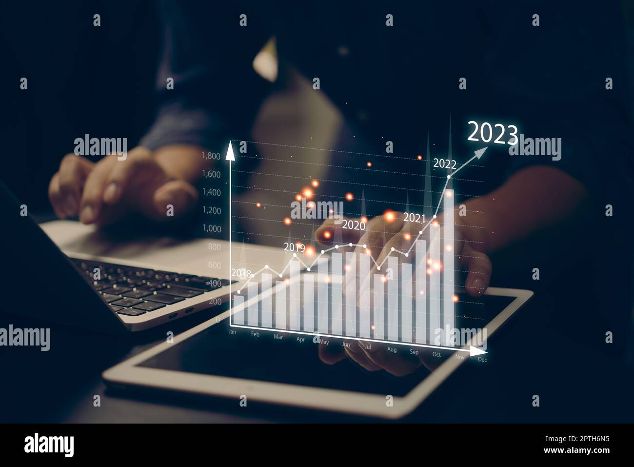 financial charts and graph analysis marketing showing growing revenue ...