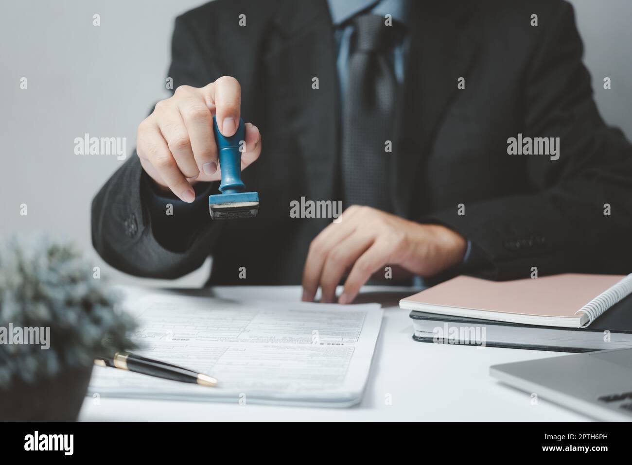 Man stamping approval of work finance banking or investment marketing ...