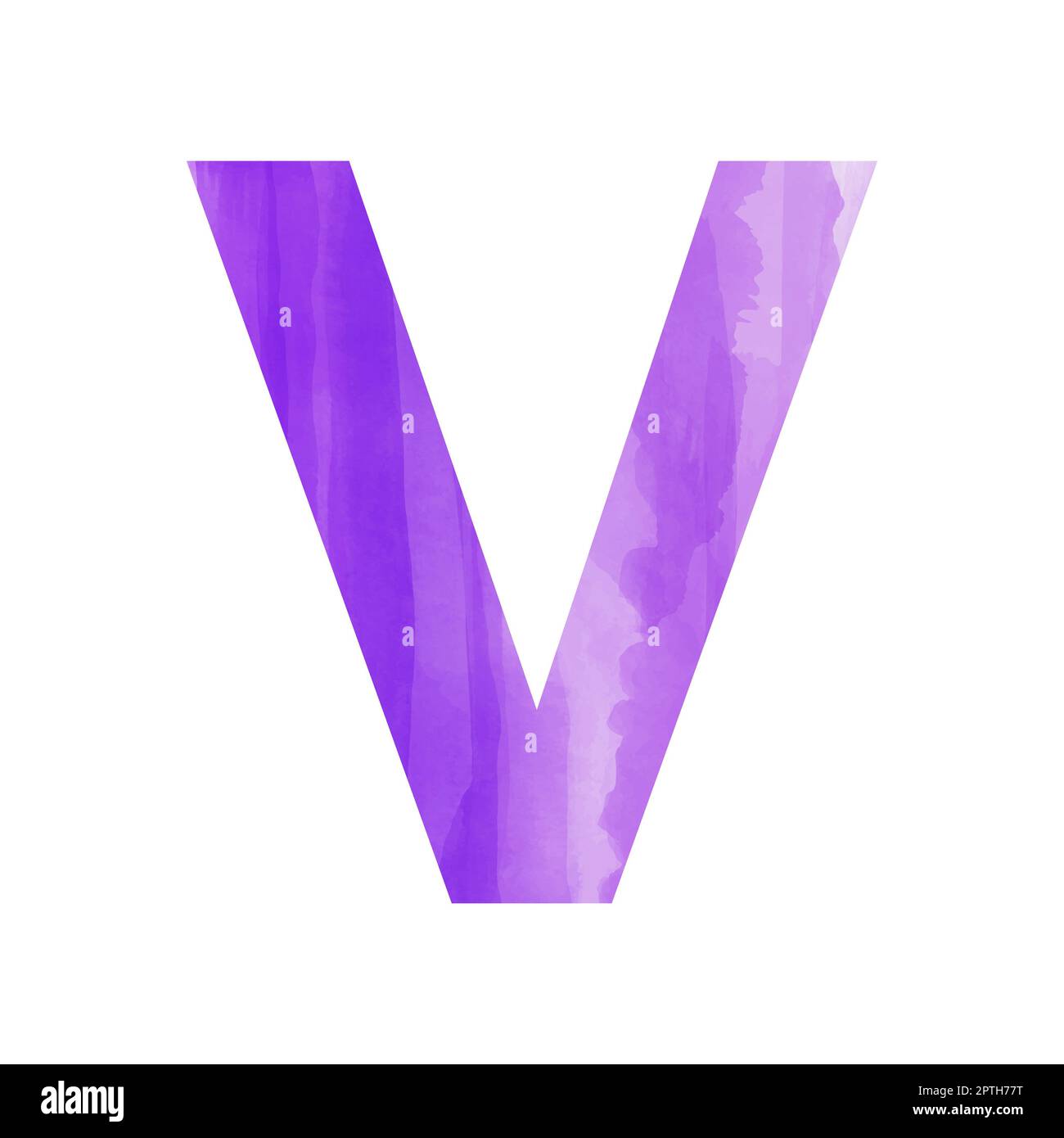 English alphabet, letter V painted with watercolor blue blue paints ...