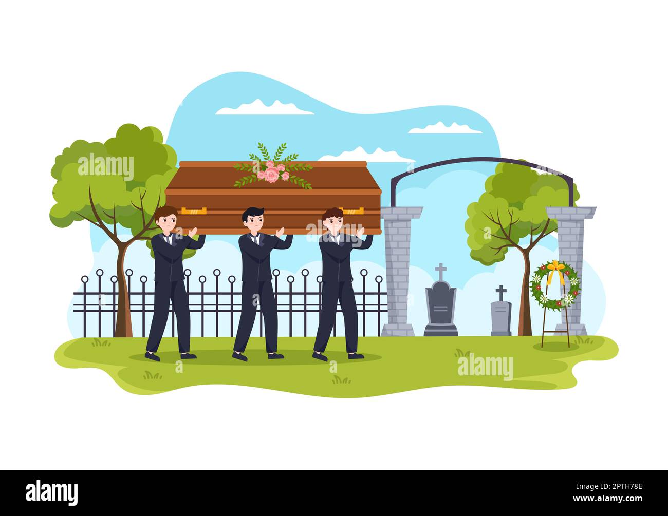 Funeral Ceremony in Grave of Sad People in Black Clothes Standing and ...