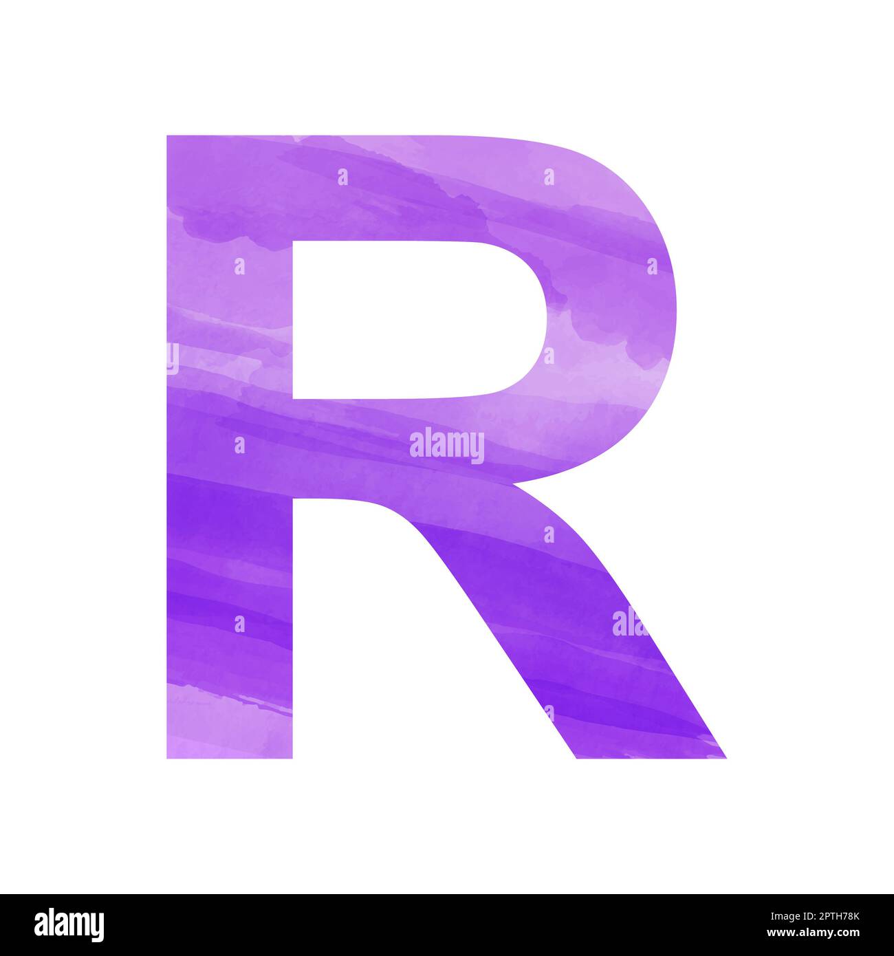 English alphabet, letter R painted with watercolor blue blue paints ...