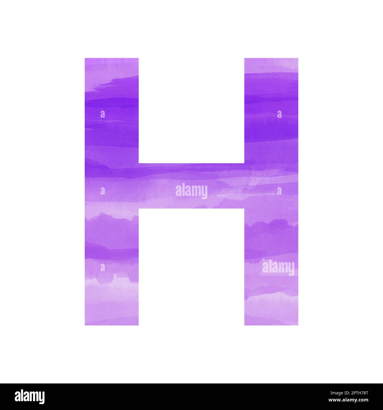 English alphabet, letter H painted with watercolor blue blue paints ...