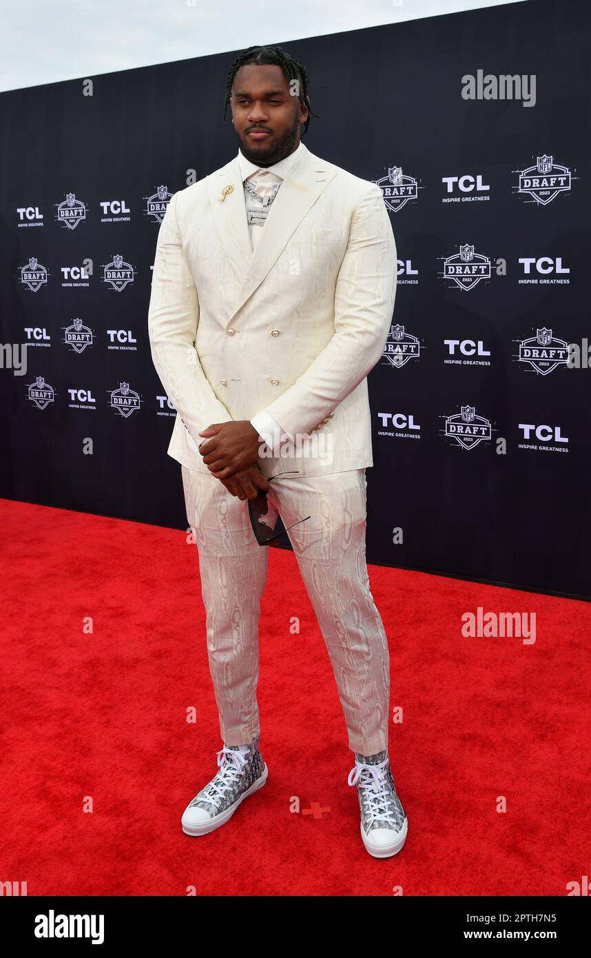 Paris Johnson Jr. walks the red carpet of the 2023 NFL Draft at the ...