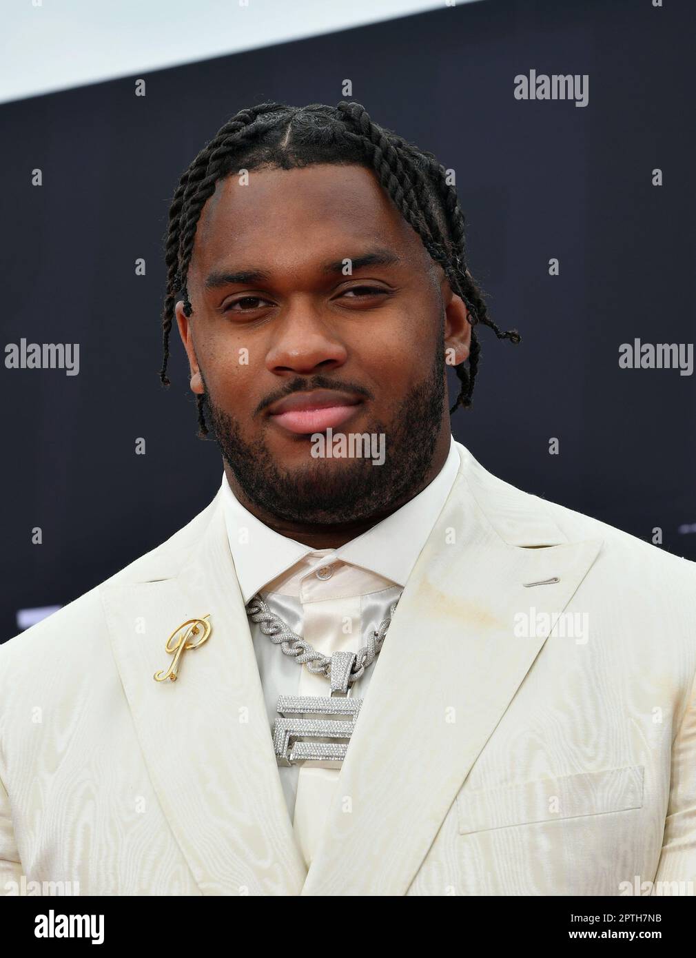 Paris Johnson Jr. walks the red carpet of the 2023 NFL Draft at the ...