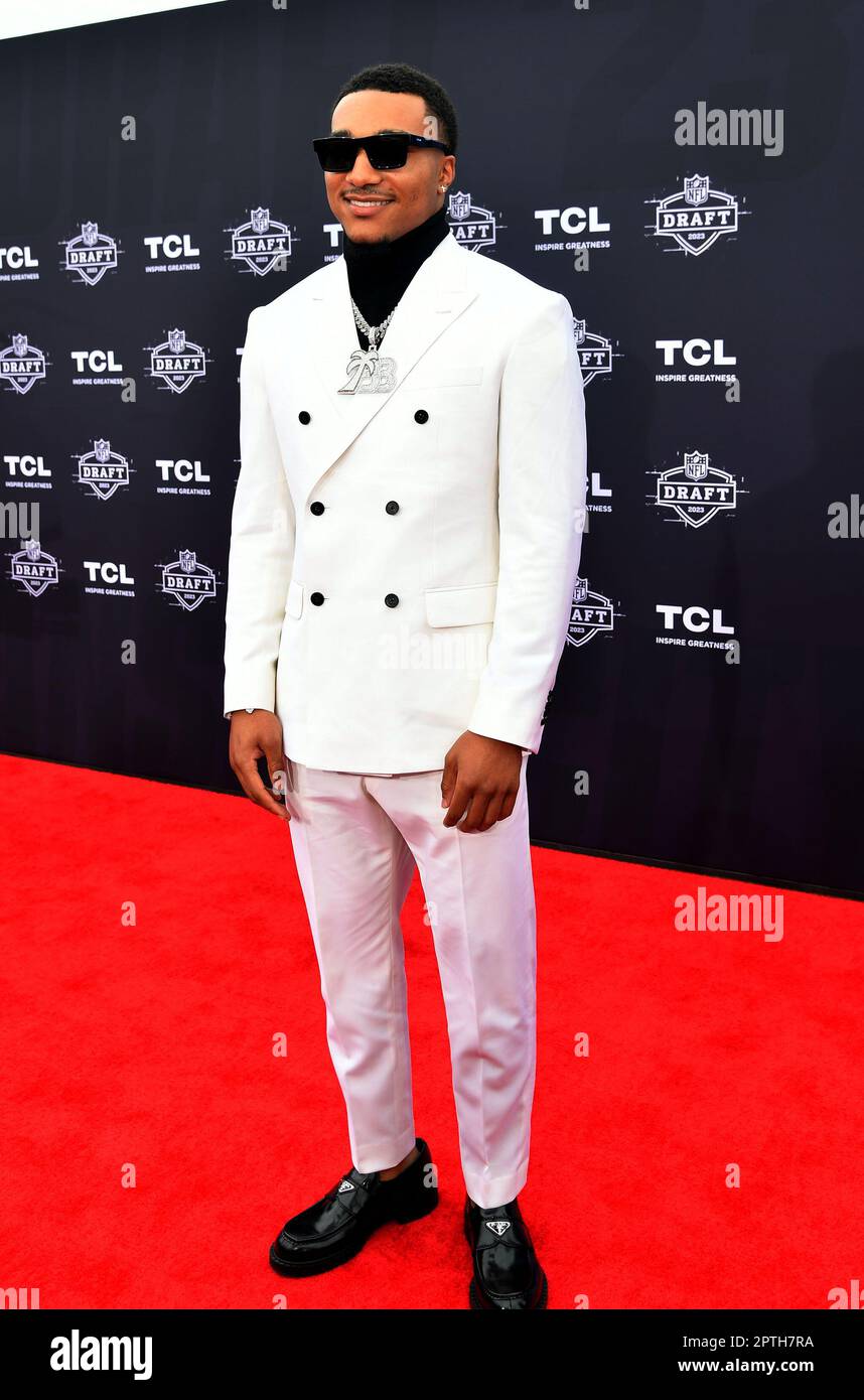 Brian Branch walks the red carpet of the 2023 NFL Draft at the National ...