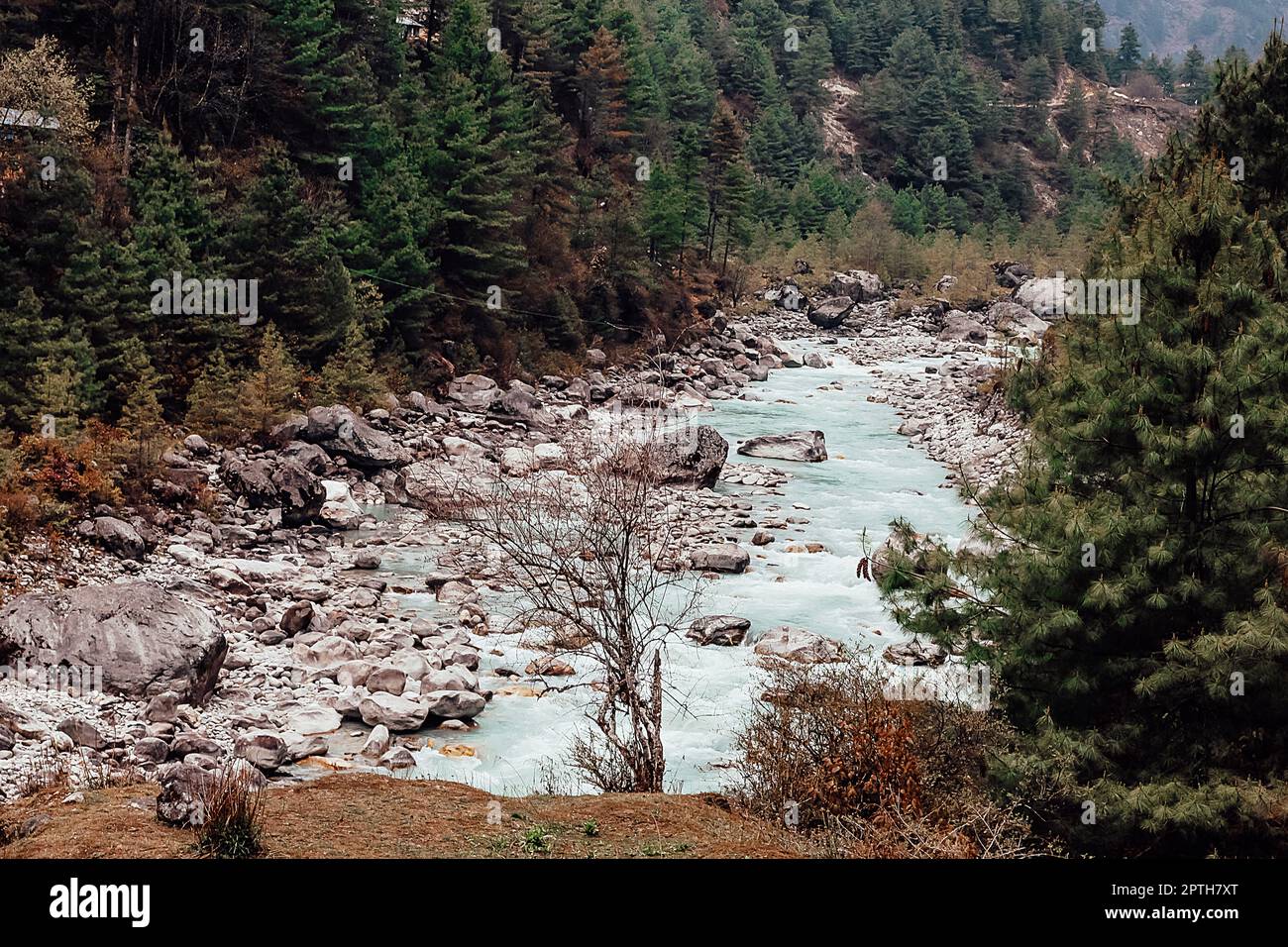 Beautiful mountain river in Himalayas. Nepal. Top view Stock Photo - Alamy