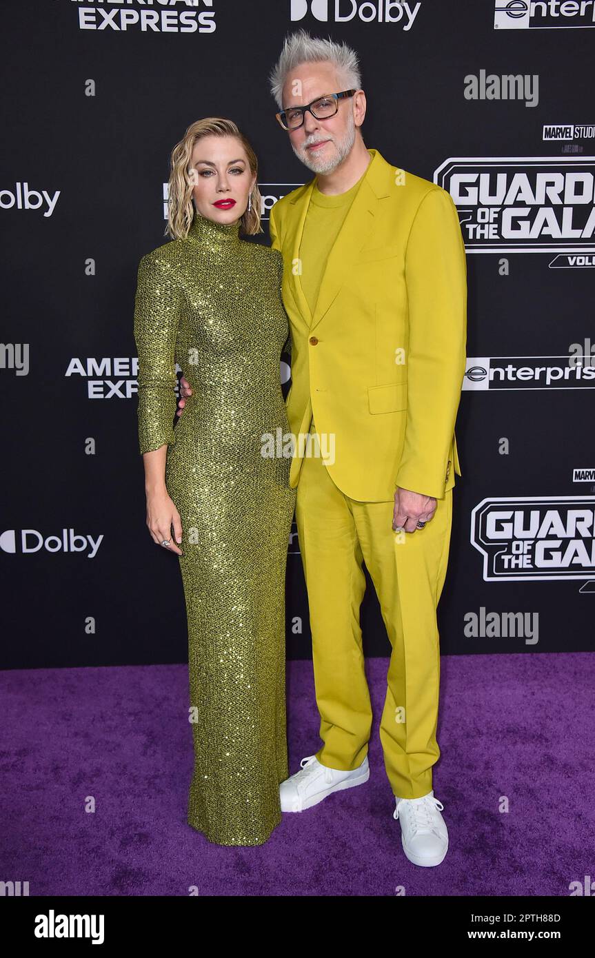 James Gunn, right, and Jennifer Holland arrive at the world premiere of ...