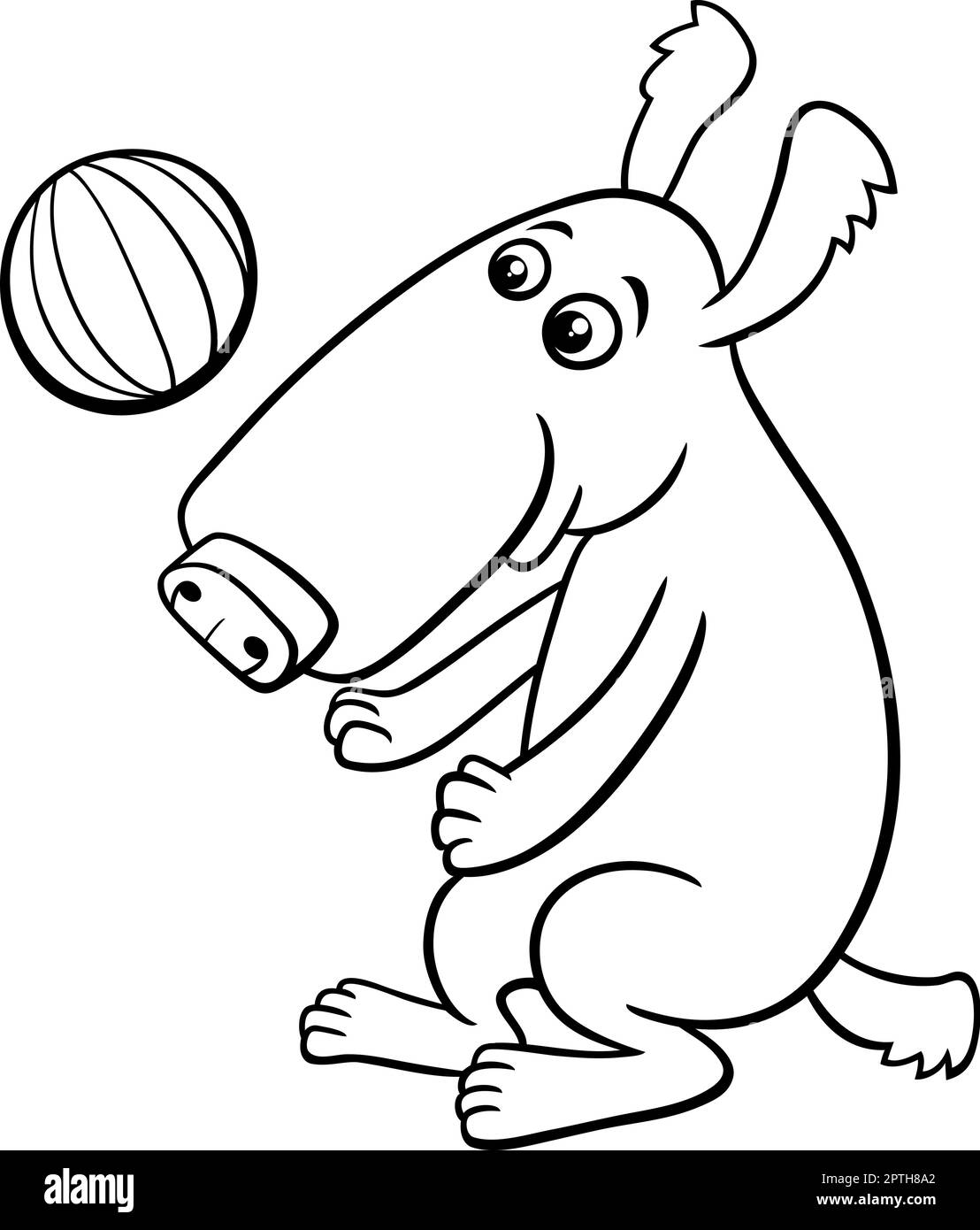 cartoon dog character playing with a ball coloring page Stock Vector ...