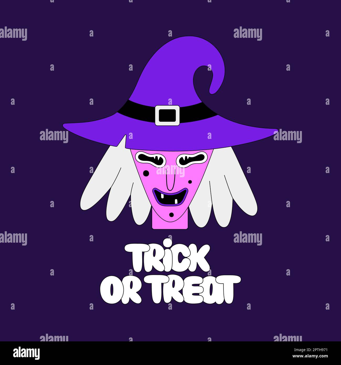 Scary witch. Halloween spooky cartoon character on dark purple ...