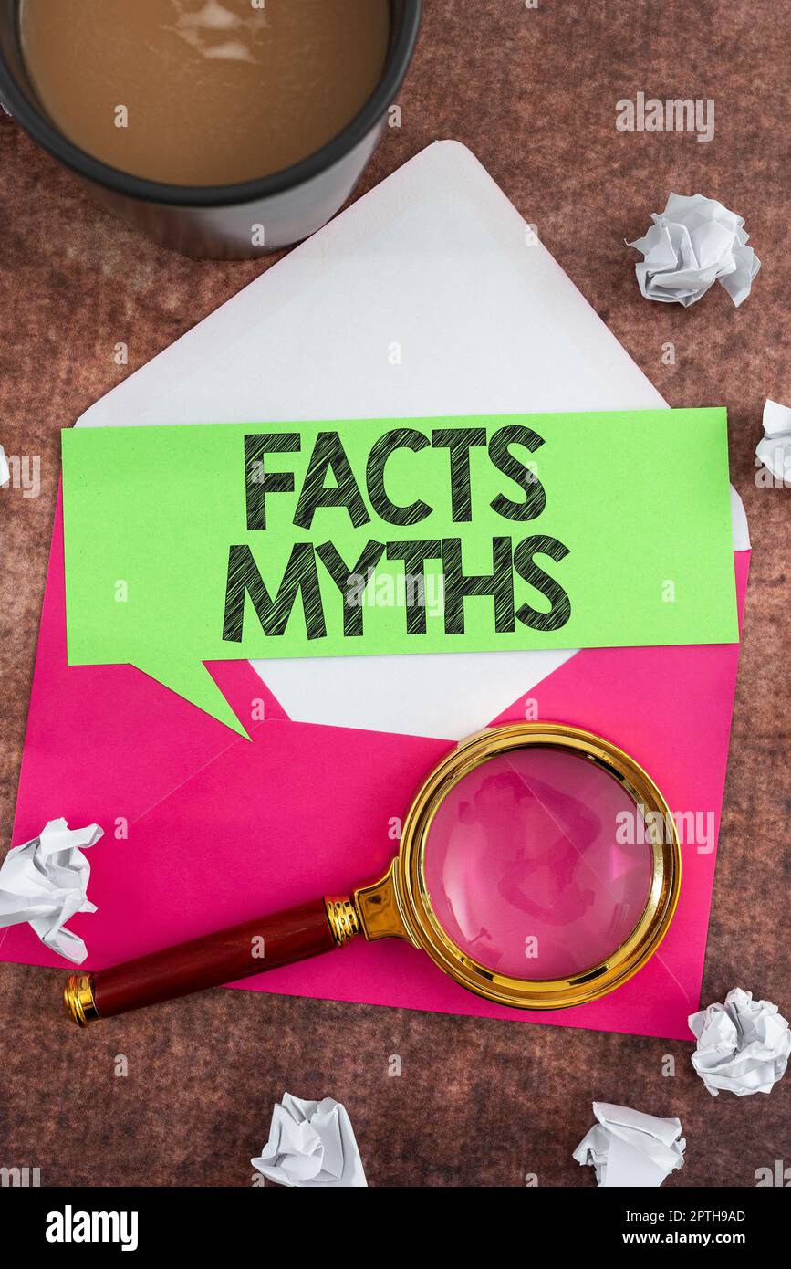 Hand writing sign Facts Myths, Word for work based on imagination ...