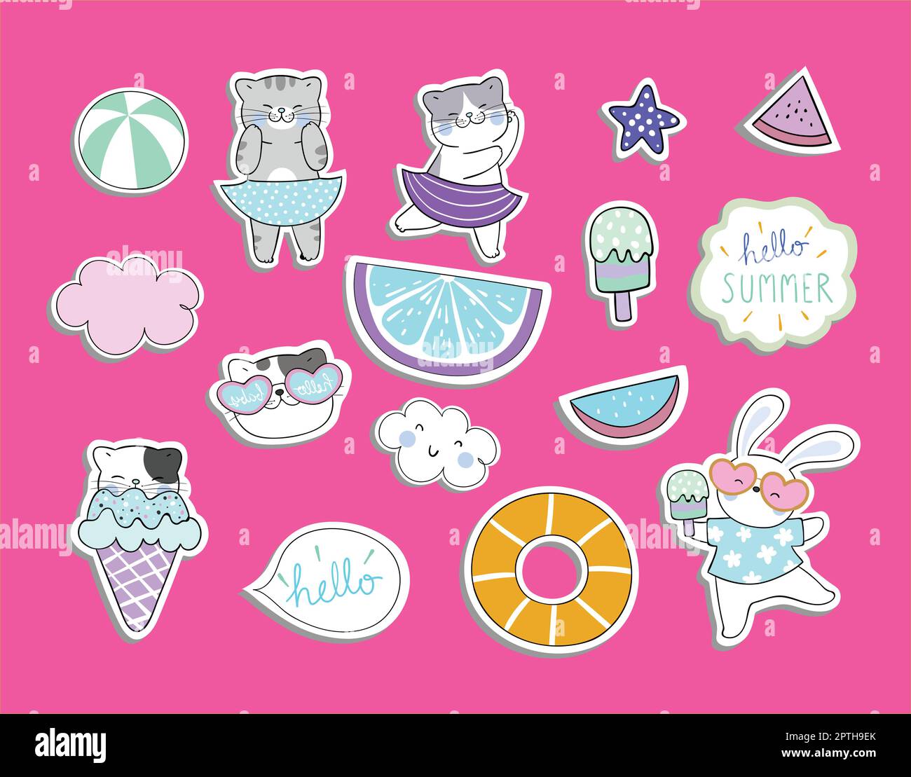 Clip Art Collection Summer Cats Stock Vector Image & Art - Alamy