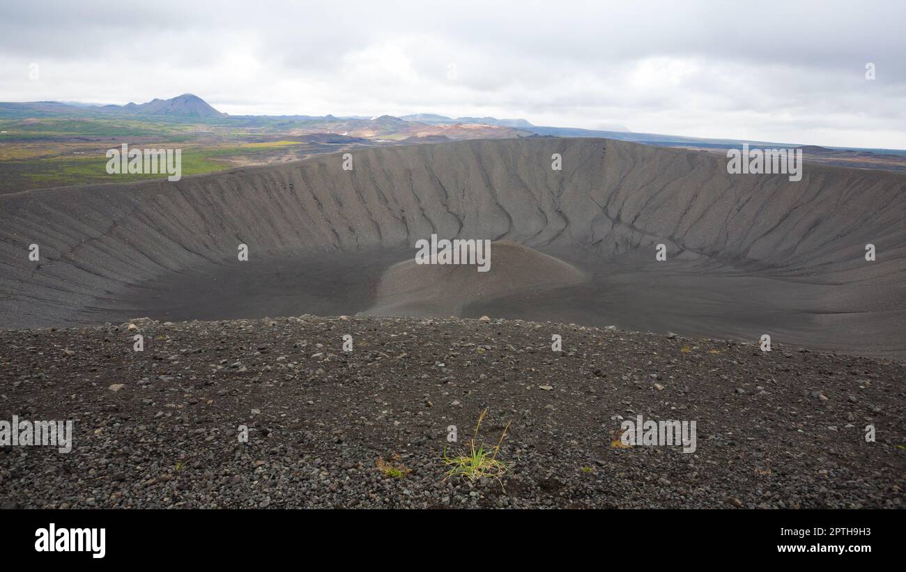 Hverfell caldera volcano top view. Hverfjall, Iceland landmark Stock ...
