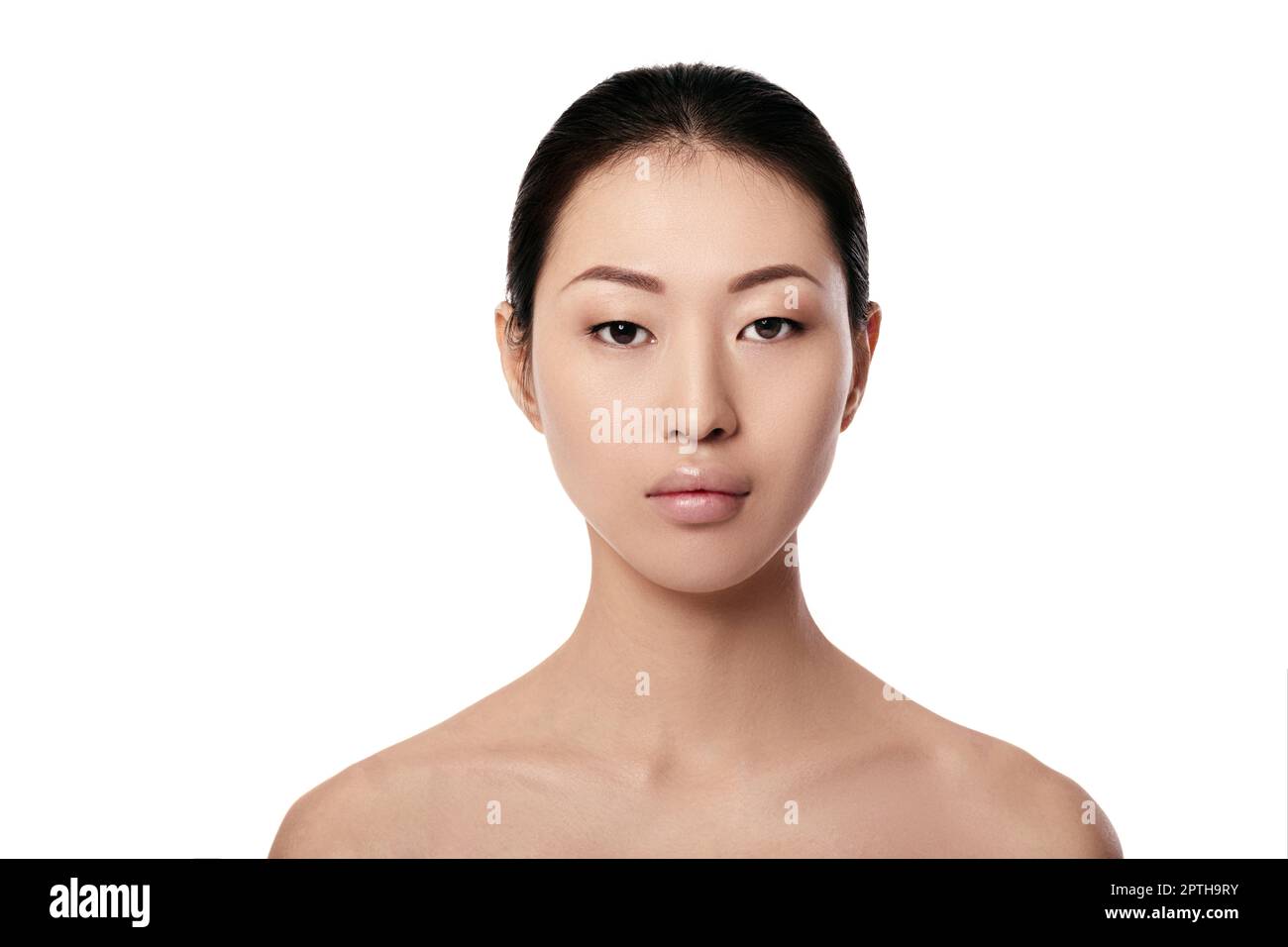 spa portrait of beautiful young asian woman on white background closeup ...