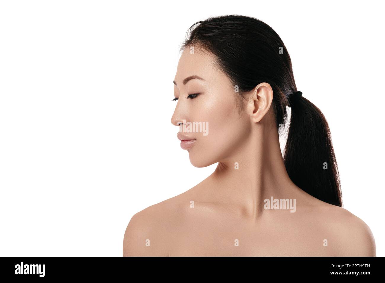 profile of beautiful young asian woman with on white background closeup ...