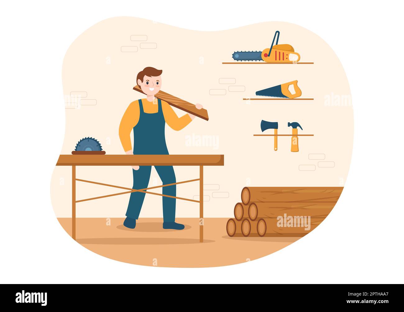 People Tree Cutting and Timber with Truck, Chainsaw Wooden and Tools ...